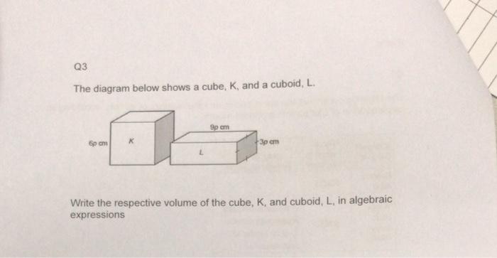Solved Q3 The diagram below shows a cube, K, and a cuboid, | Chegg.com