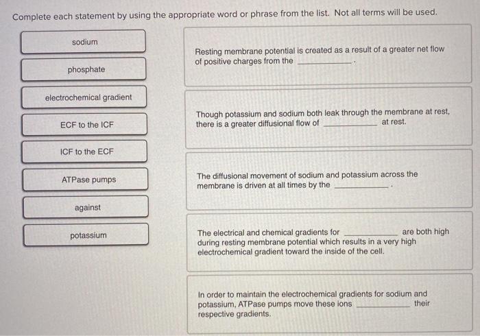 Solved Complete each statement by using the appropriate word | Chegg.com