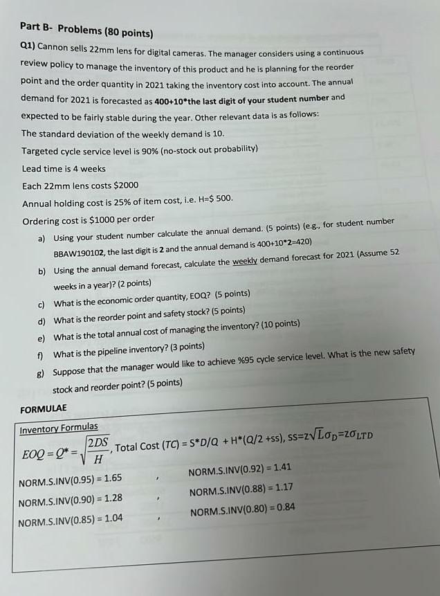 Solved Part B-Problems ( 80 points) Q1) Cannon sells 22 mm | Chegg.com