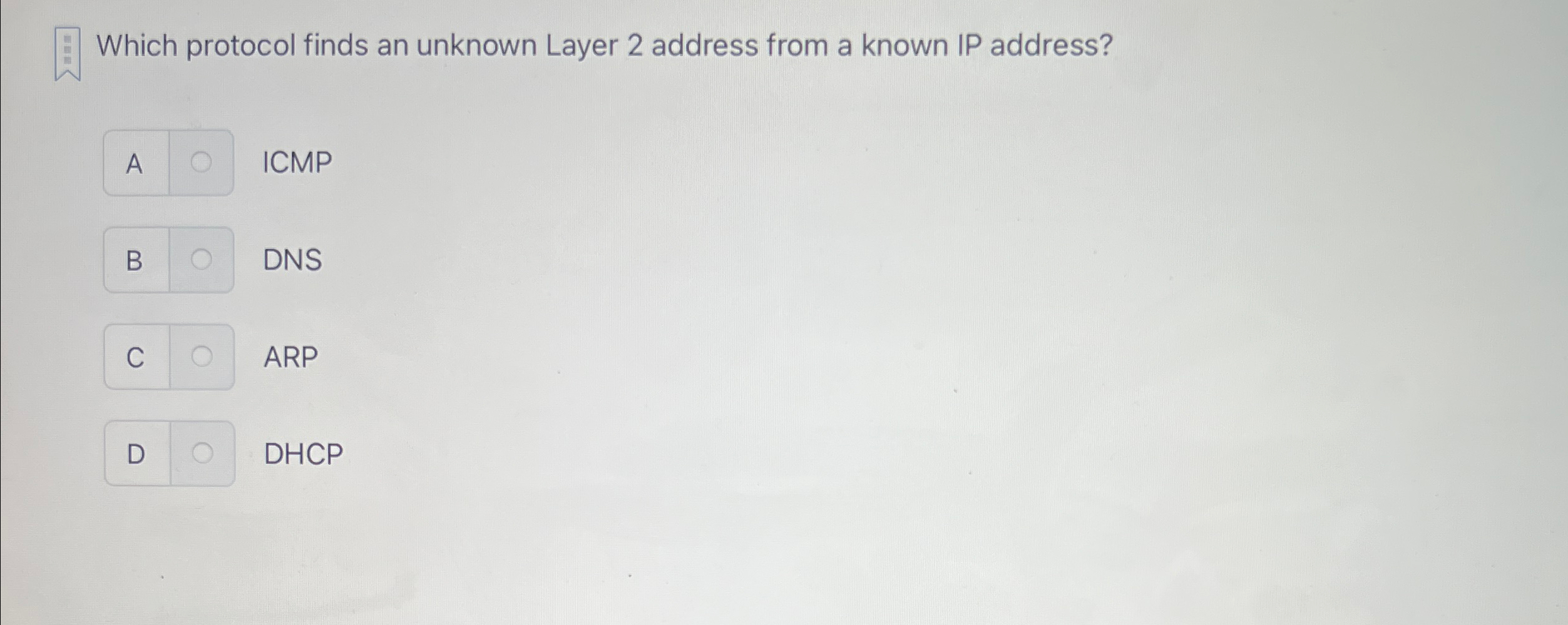 Solved Which protocol finds an unknown Layer 2 ﻿address from | Chegg.com