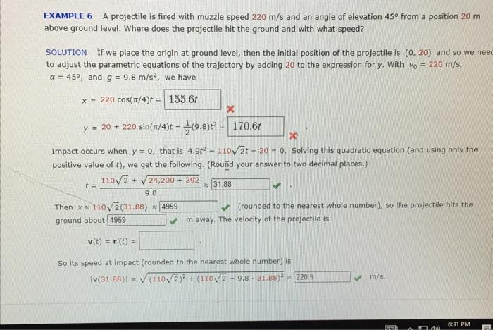 Solved EXAMPLE 6 A projectile is fired with muzzle speed 220 | Chegg.com