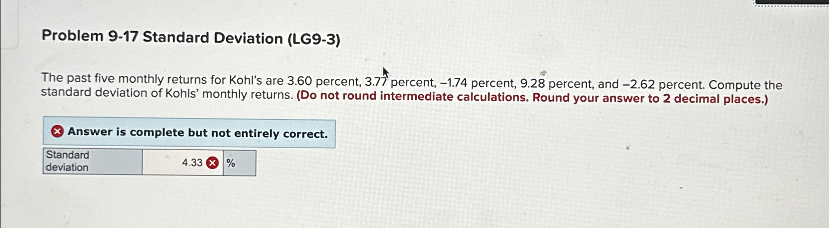 Solved Problem 9-17 ﻿Standard Deviation (LG9-3)The past five | Chegg.com