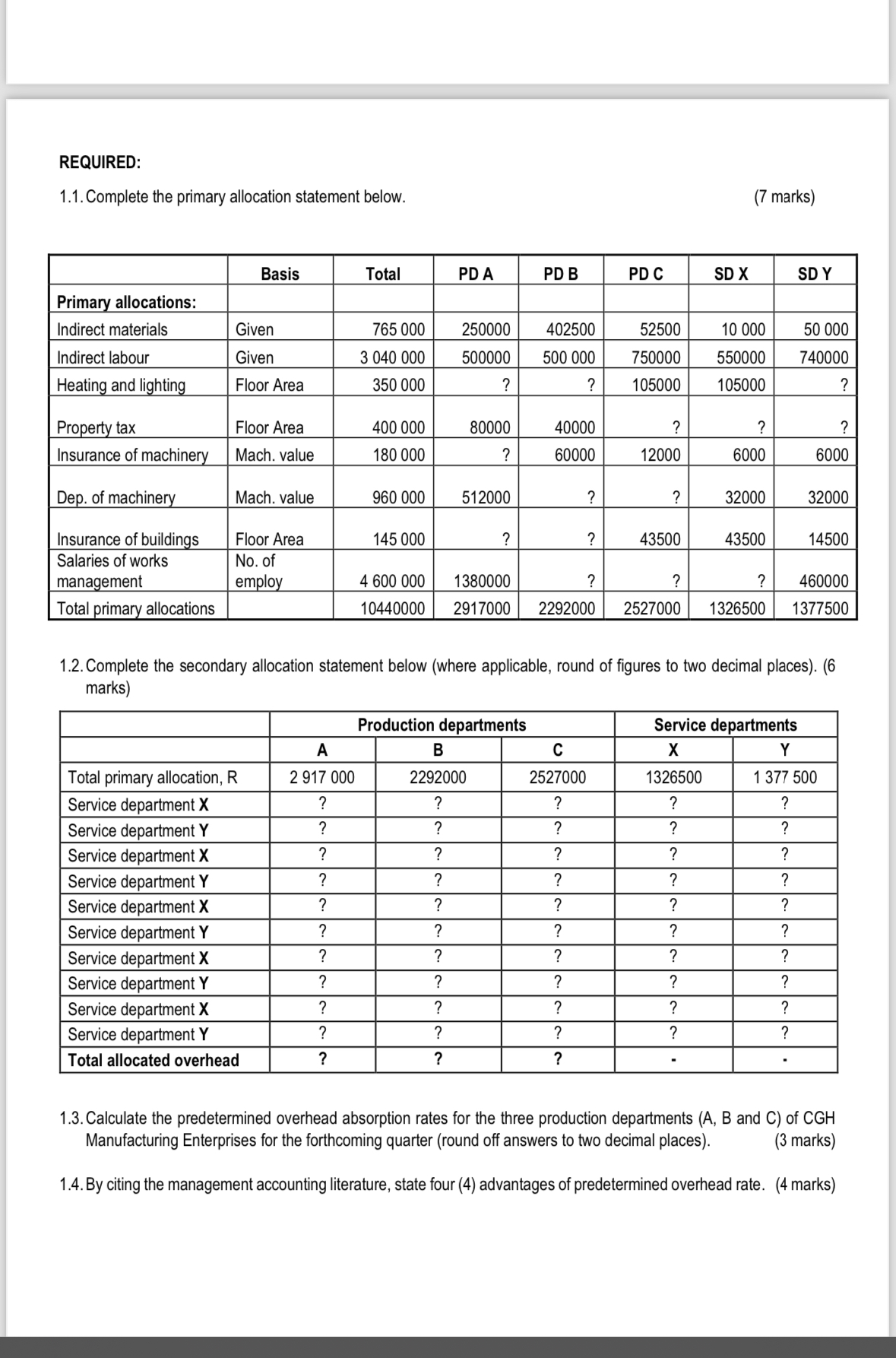 Solved REQUIRED:1.1. ﻿Complete the primary allocation | Chegg.com