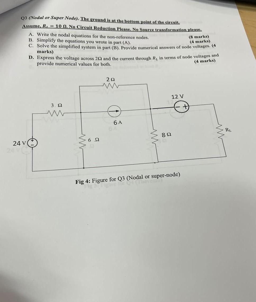 Solved 03 (Nodal or Super Node). The ground is at the bottom | Chegg.com