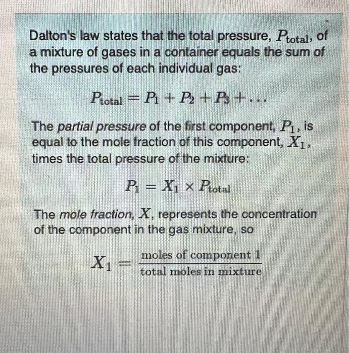 Solved Dalton's law states that the total pressure, Ptotal | Chegg.com