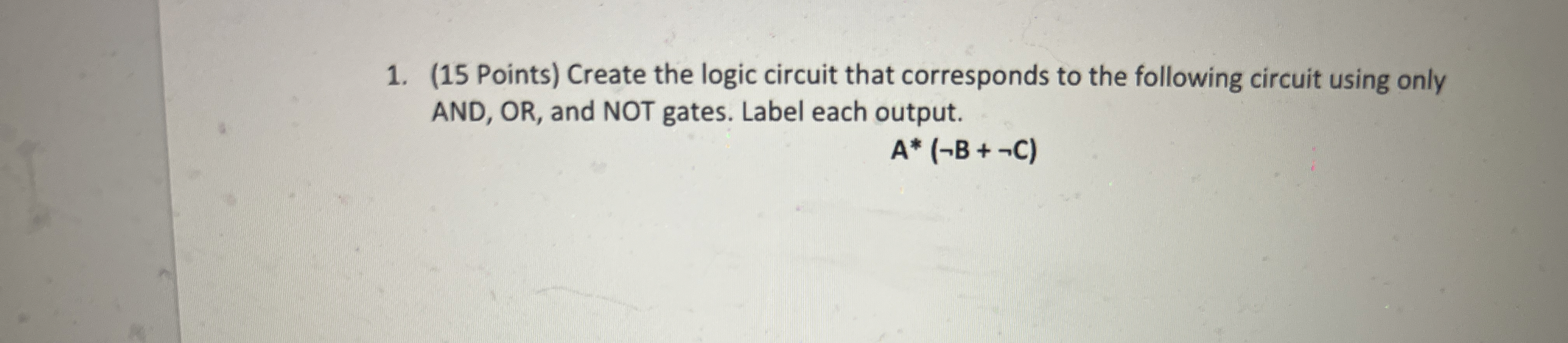 Solved (15 ﻿Points) ﻿Create the logic circuit that | Chegg.com