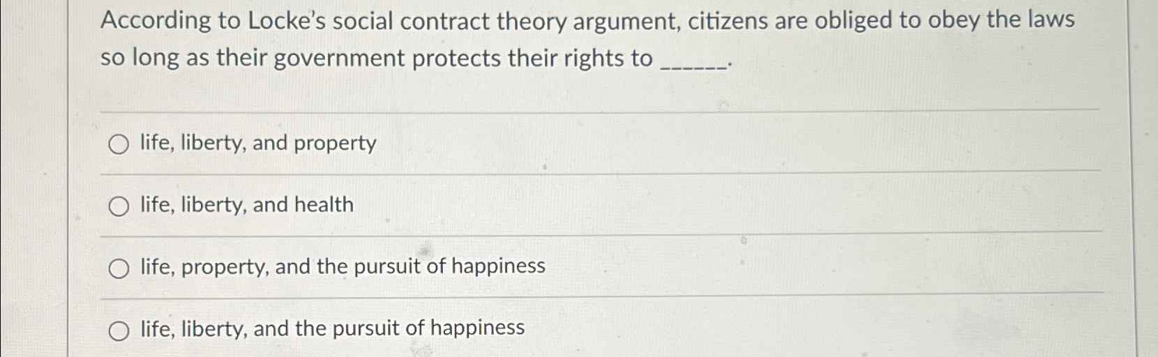 Solved According to Locke's social contract theory argument, | Chegg.com