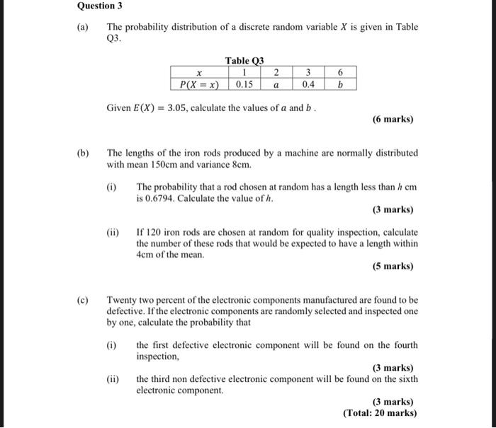 Solved Question 3 (a) The probability distribution of a | Chegg.com