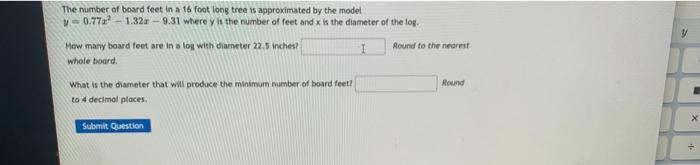 Solved The number of board feet in a 16 foot long tree is | Chegg.com