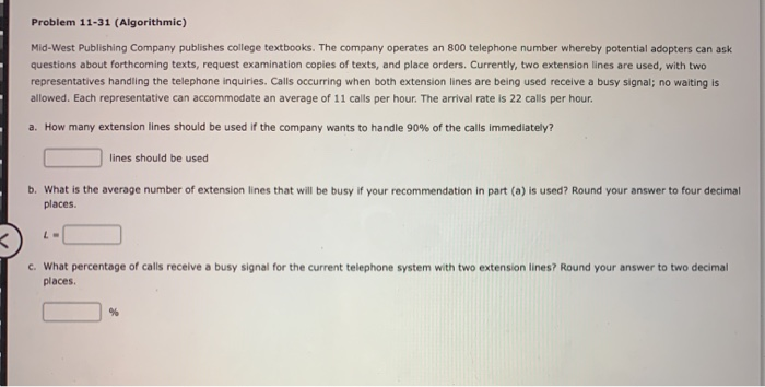 Solved Problem 11-31 (Algorithmic) Mid-West Publishing | Chegg.com