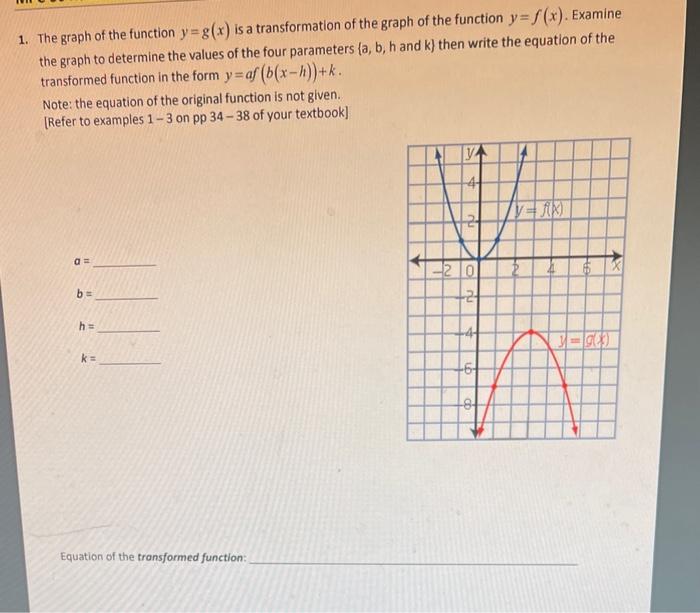 Solved 1. The graph of the function y=g(x) is a | Chegg.com