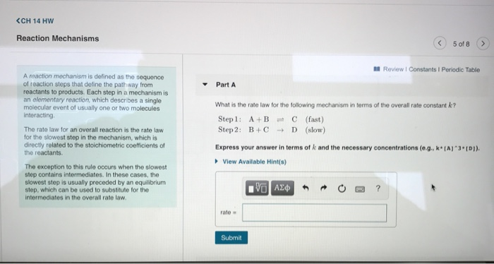 Solved Review Constants Periodic Table Part A A reaction | Chegg.com
