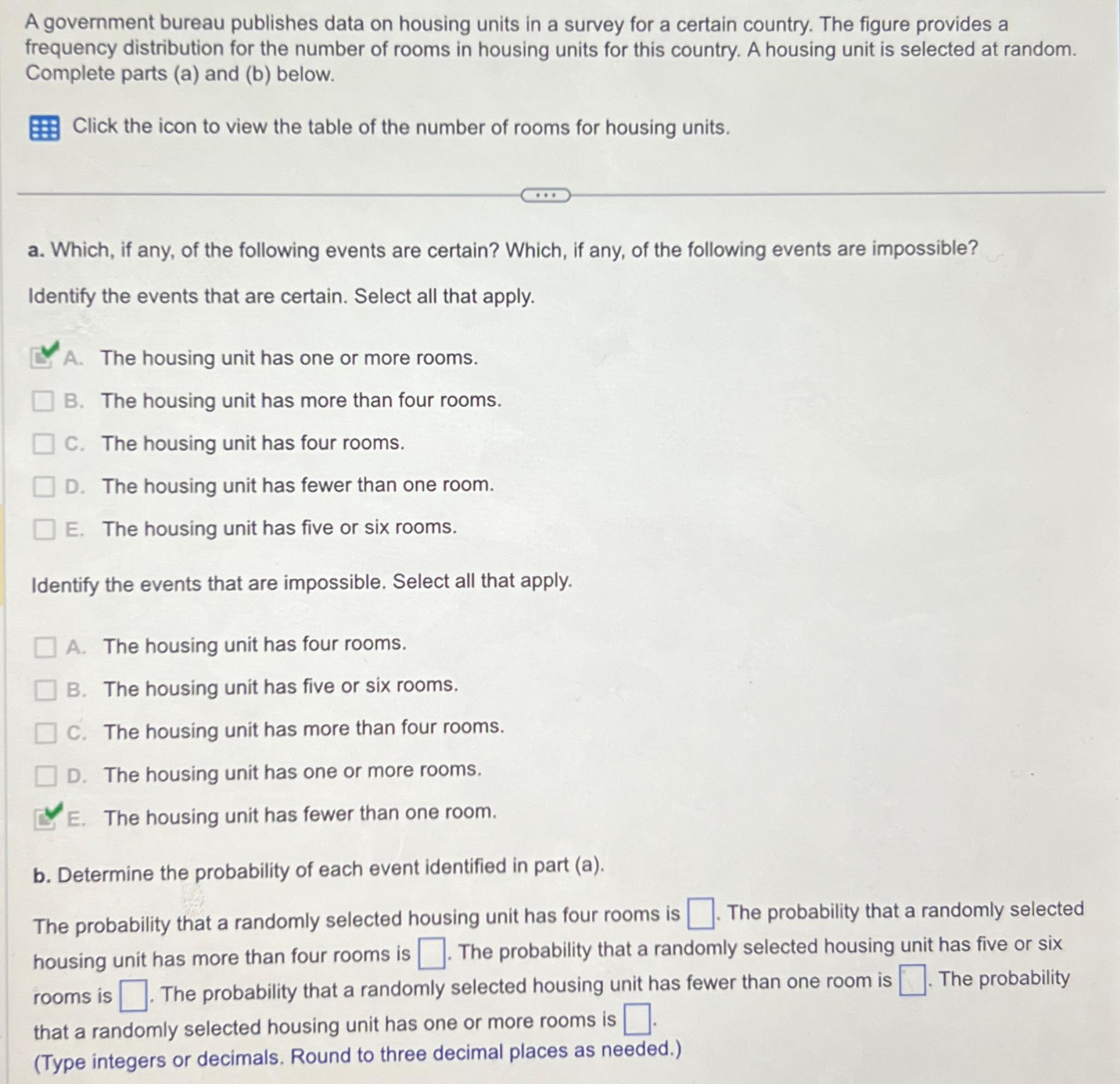 Solved A government bureau publishes data on housing units | Chegg.com