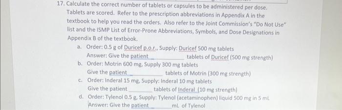 Solved 17. Calculate the correct number of tablets or | Chegg.com