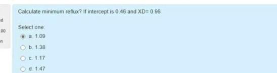 Solved Calculate minimum reflux? If intercept is 0.45 and | Chegg.com