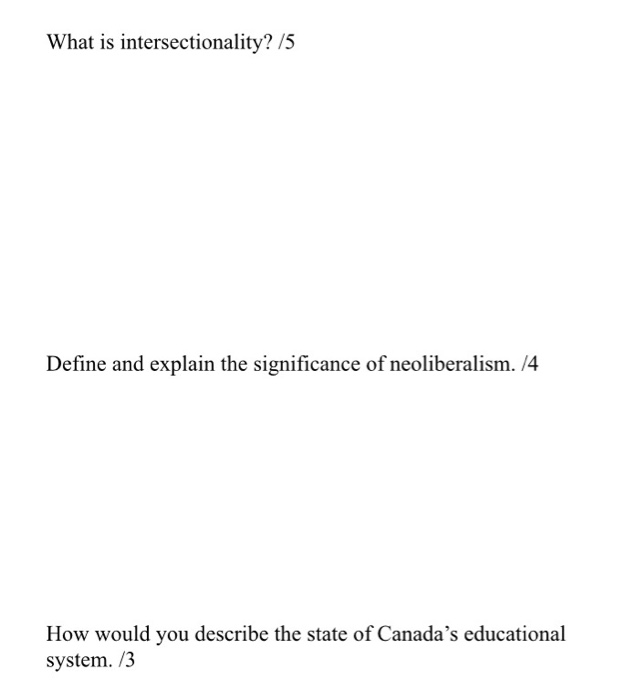 Solved What is intersectionality? /5 Define and explain the | Chegg.com