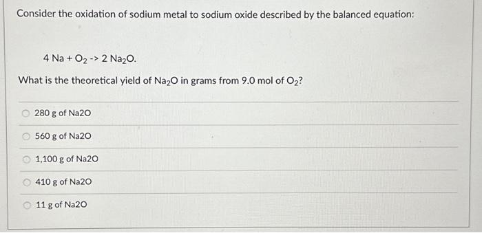 Solved Consider the oxidation of sodium metal to sodium | Chegg.com