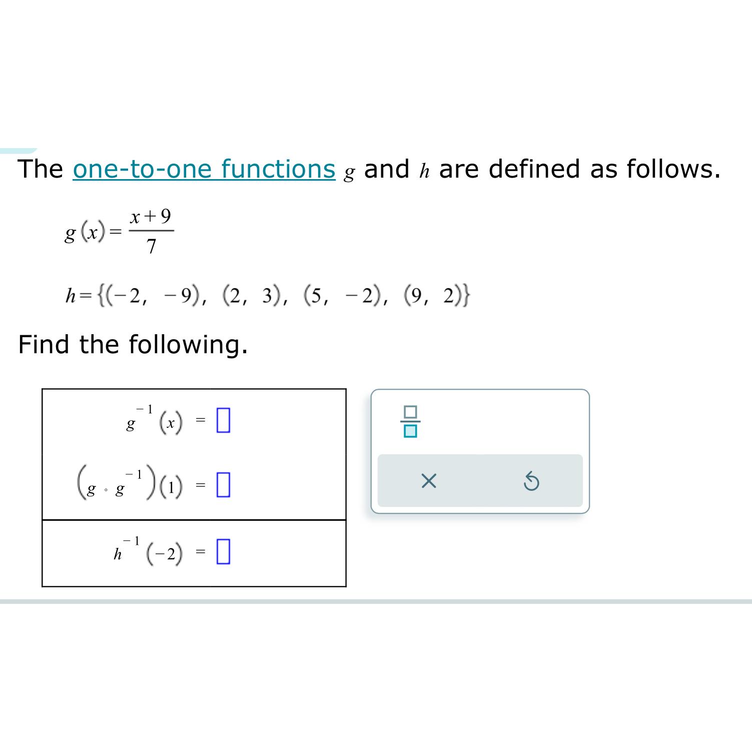 Solved The one-to-one functions g ﻿and h ﻿are defined as | Chegg.com
