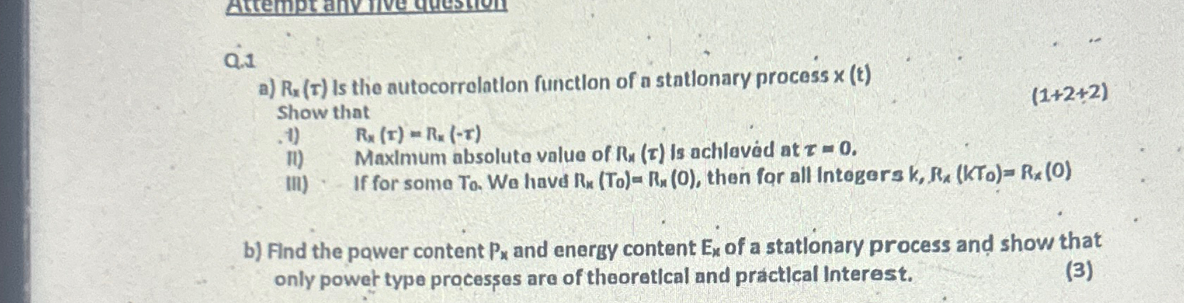 Solved Q.sa) Rx(τ) ﻿is the autocorrelation functlon of n | Chegg.com
