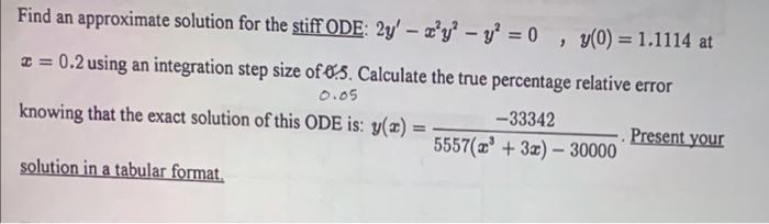 Solved Find an approximate solution for the stiff ODE: | Chegg.com