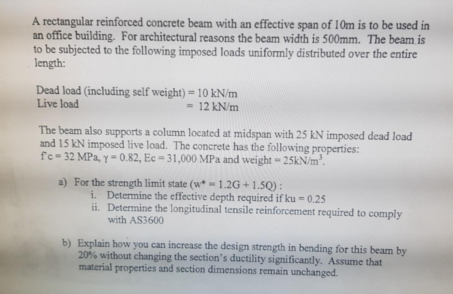 Solved A rectangular reinforced concrete beam with an | Chegg.com