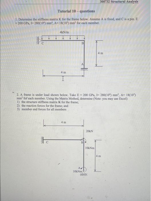 Solved 300732 Structural Analysis Tutorial 10 - questions 1. | Chegg.com