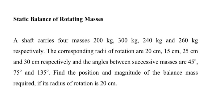 Solved Static Balance of Rotating Masses A shaft carries | Chegg.com
