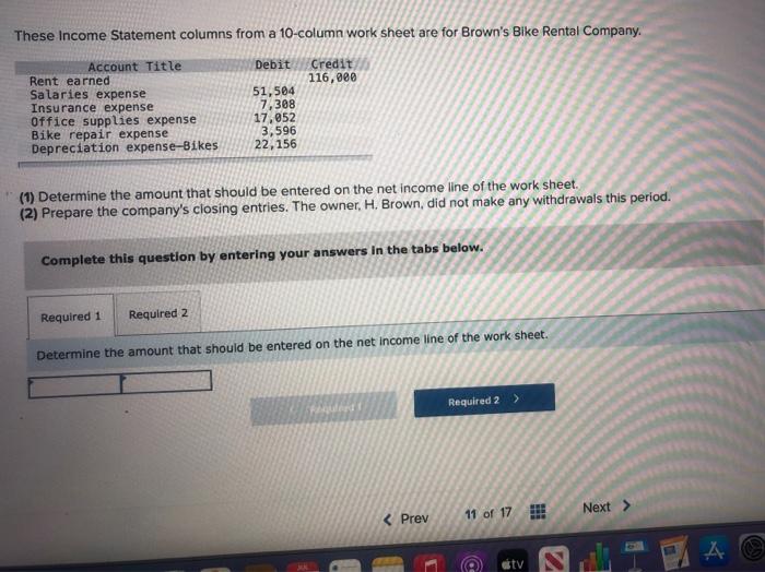 Solved These Income Statement columns from a 10-column work | Chegg.com