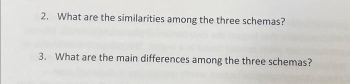 Solved 2. What are the similarities among the three schemas? | Chegg.com