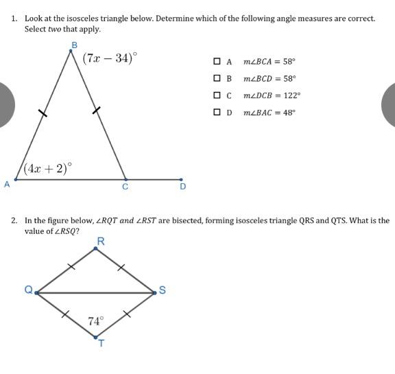Solved 1. Look at the isosceles triangle below. Determine | Chegg.com