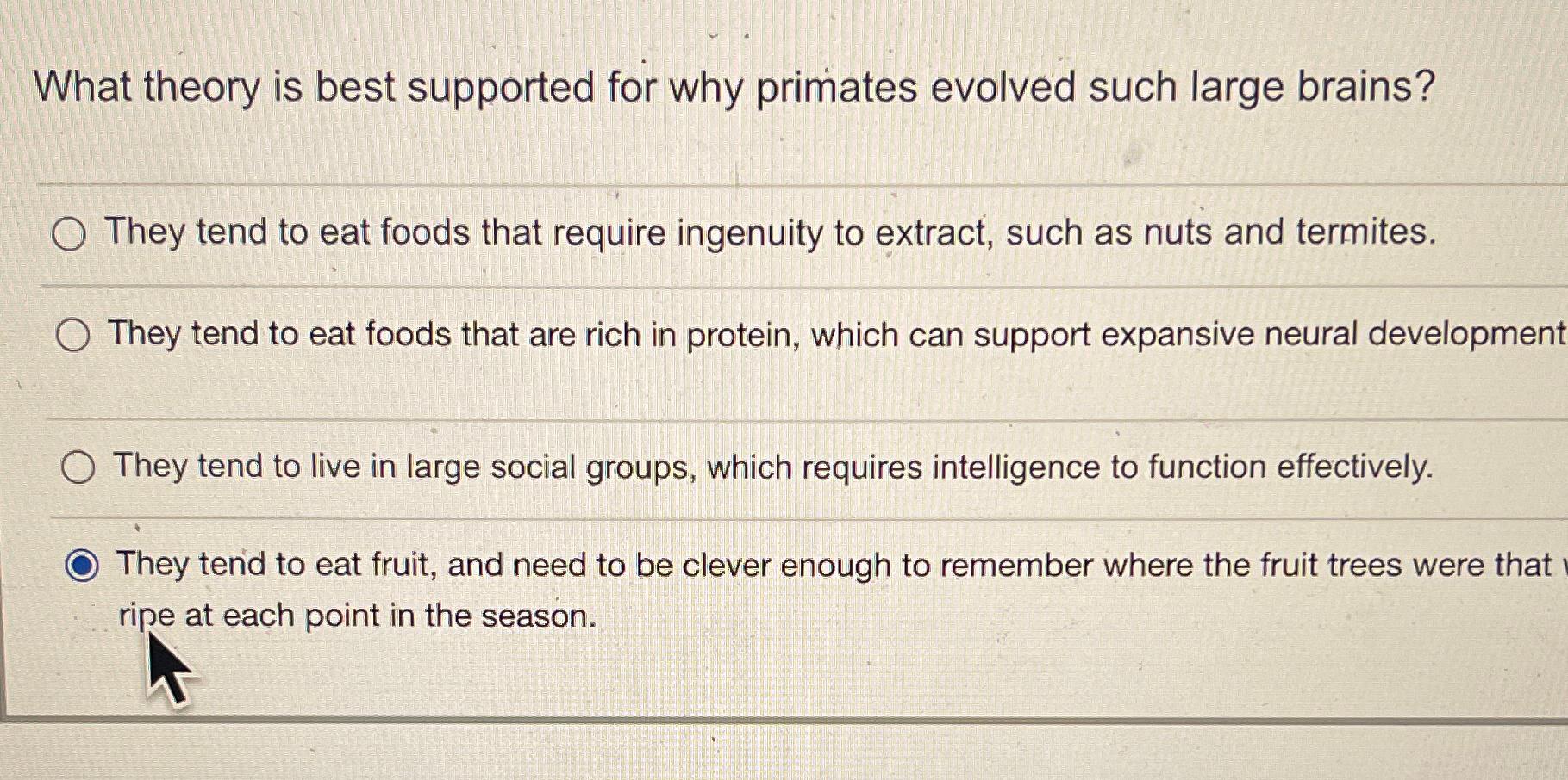 Solved What theory is best supported for why primates | Chegg.com