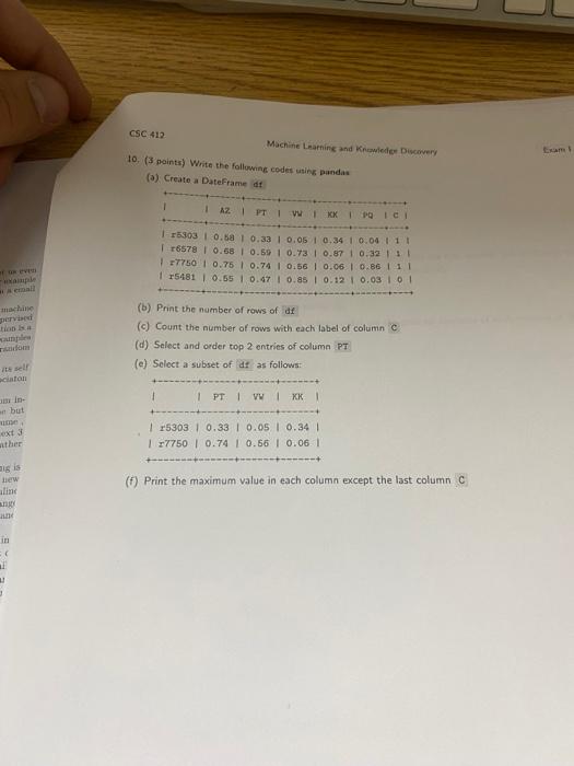 Solved 10, (3 paints) Write the following codes uting pandas | Chegg.com