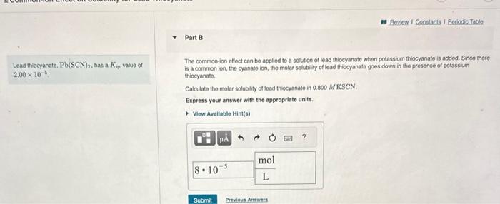 Solved Lead thiocyanate, Pb(SCN)2, has a Ktp valuo of | Chegg.com