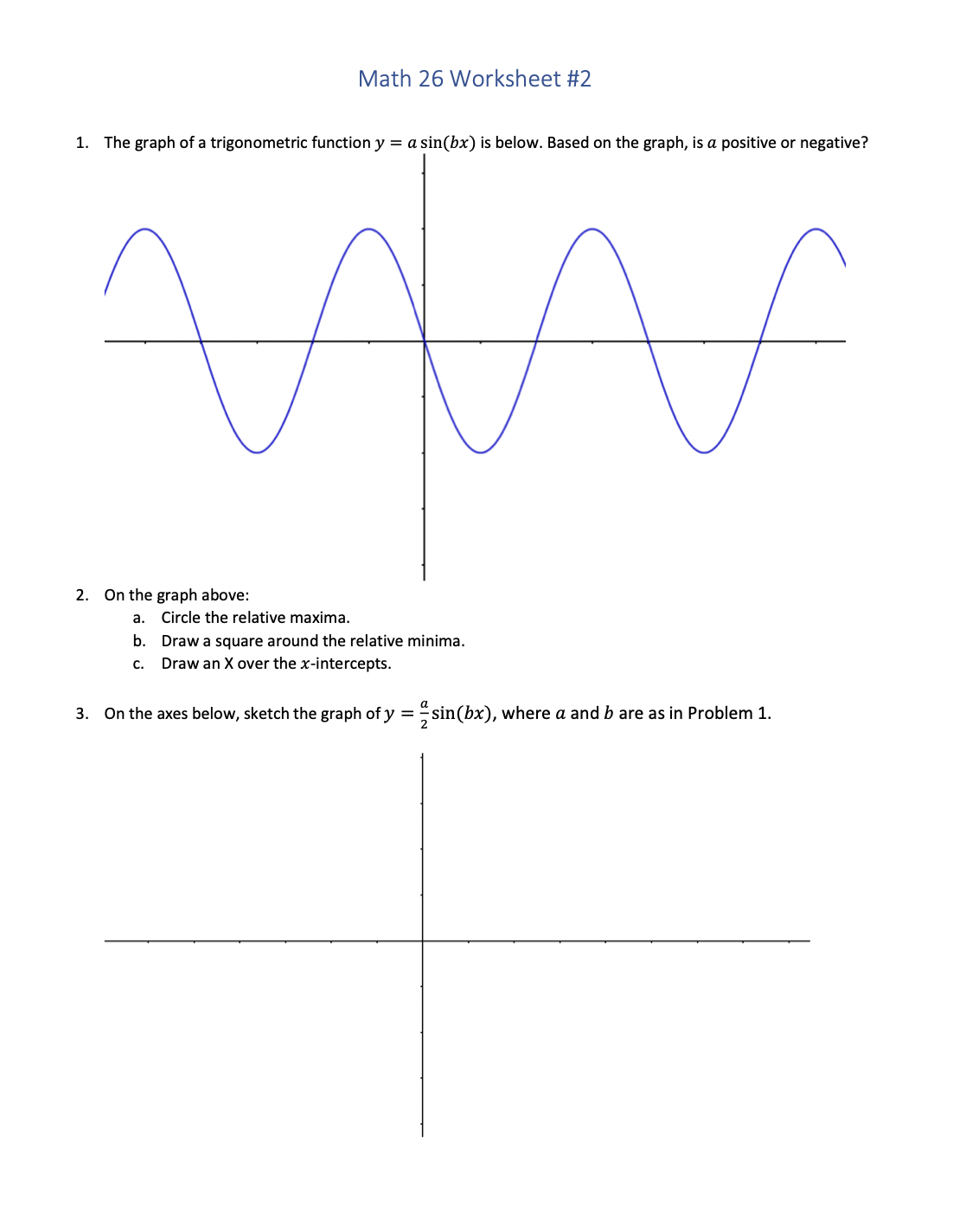 Math 26 ﻿Worksheet #2The graph of a trigonometric | Chegg.com