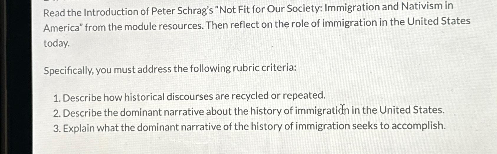 Solved Read the Introduction of Peter Schrag's "Not Fit for | Chegg.com