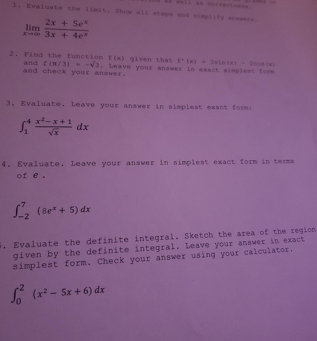 Solved 1. Evaluate the limit. Show all steps and siaplify | Chegg.com