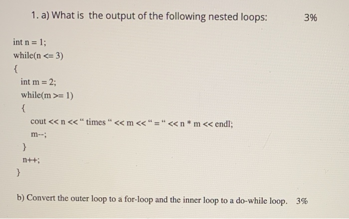 Solved 1. a) What is the output of the following nested | Chegg.com