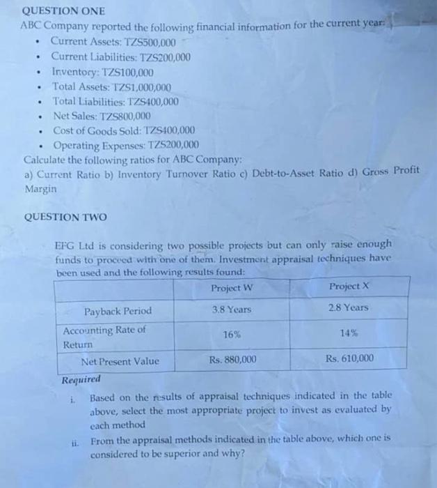 Solved QUESTION ONE ABC Company reported the following | Chegg.com