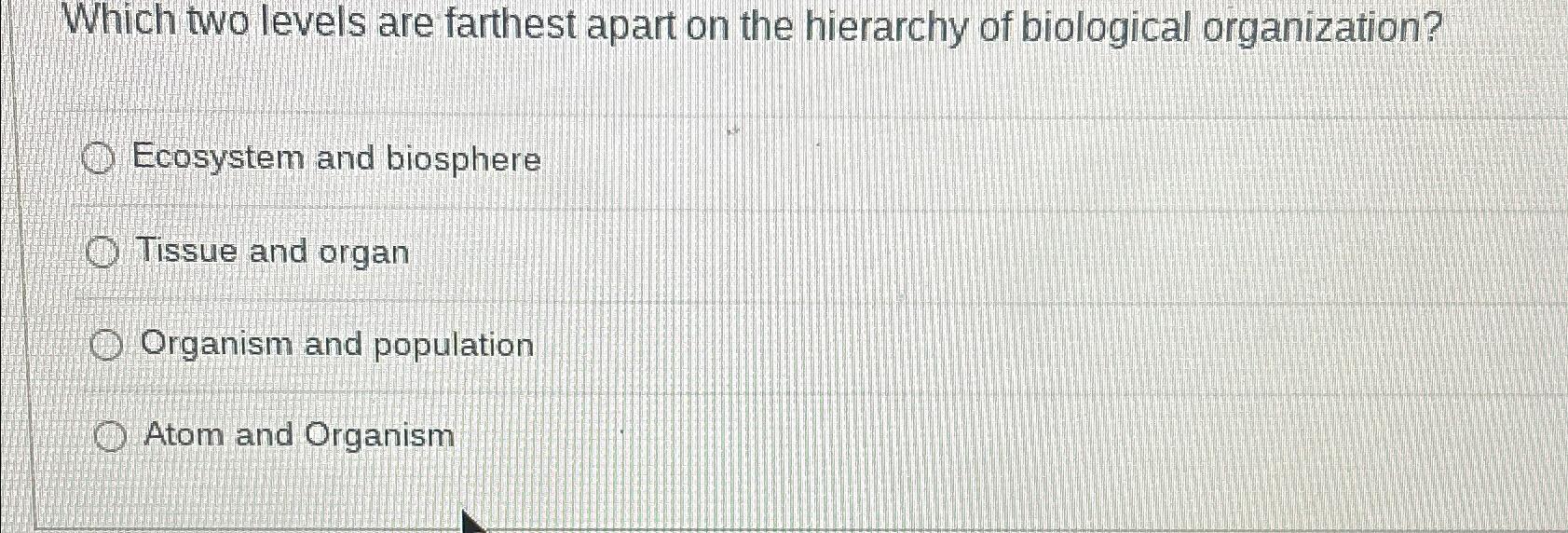 Solved Which two levels are farthest apart on the hierarchy | Chegg.com