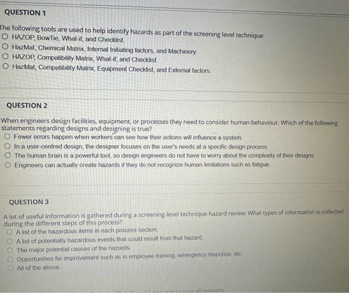 Solved The following tools are used to help identify hazards | Chegg.com