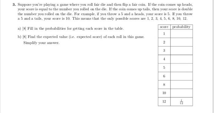 Solved 3. Suppose you're playing a game where you roll fair | Chegg.com