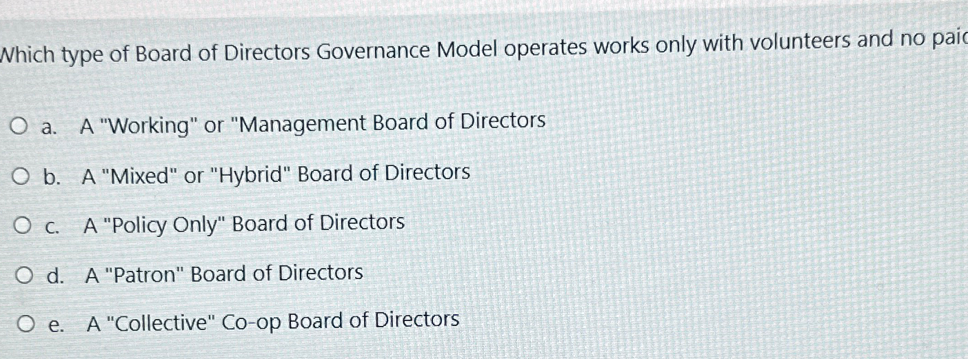 Solved Which type of Board of Directors Governance Model | Chegg.com