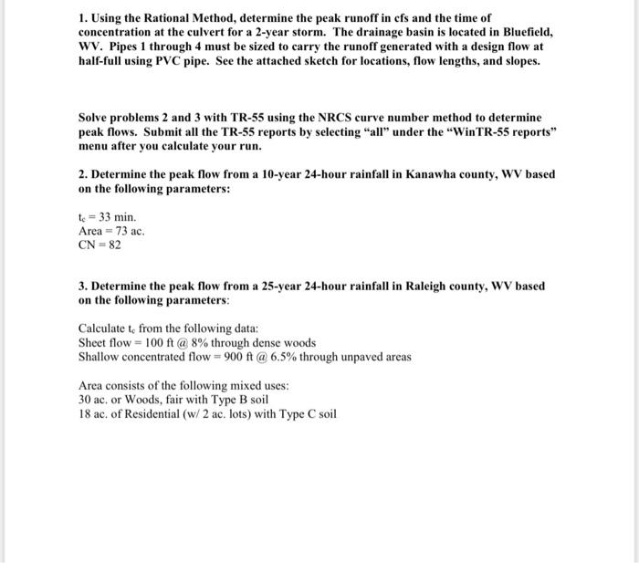 Solved 1. Using the Rational Method, determine the peak | Chegg.com