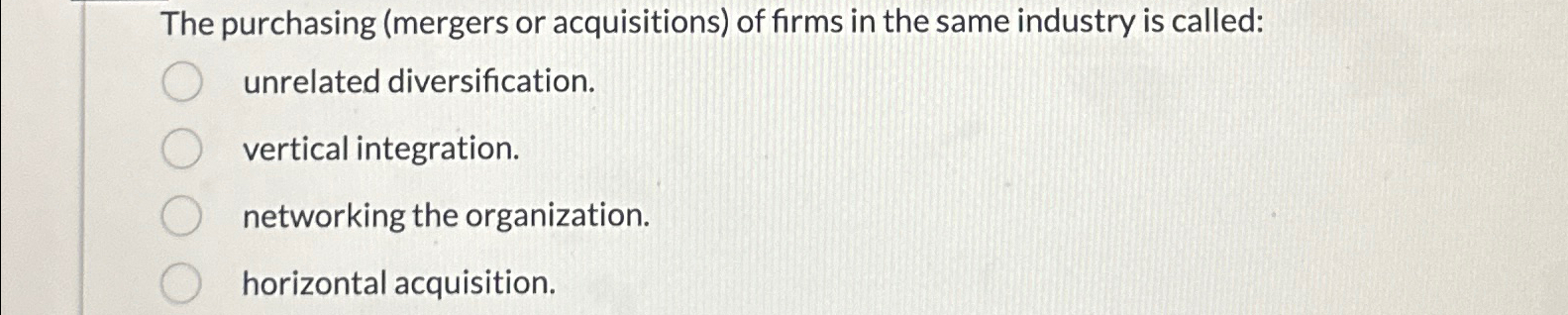 Solved The purchasing (mergers or acquisitions) ﻿of firms in | Chegg.com