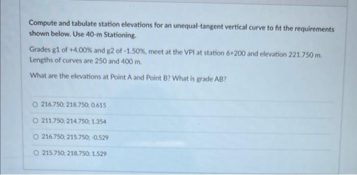 Solved Compute and tabulate station elevations for an | Chegg.com