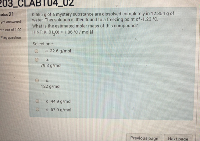 Solved 203_CLABT04_02 stion 21 0.555 g of a mystery | Chegg.com