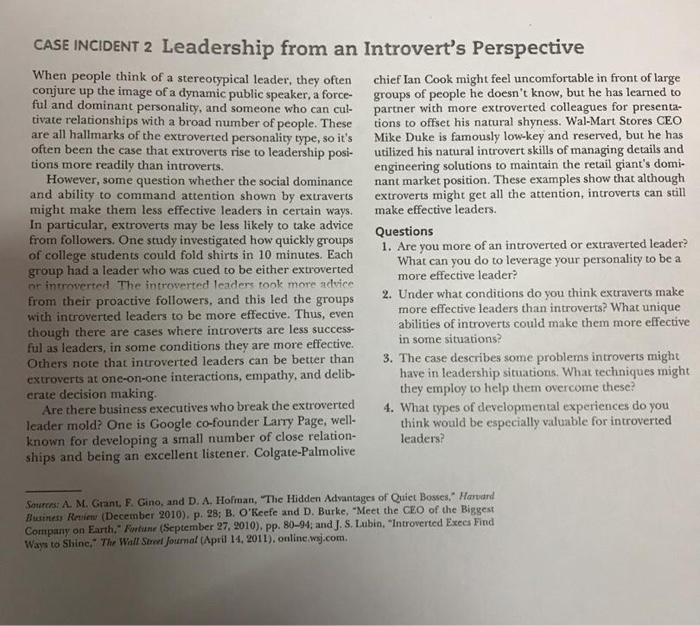 Solved CASE INCIDENT 2 Leadership from an Introvert's | Chegg.com
