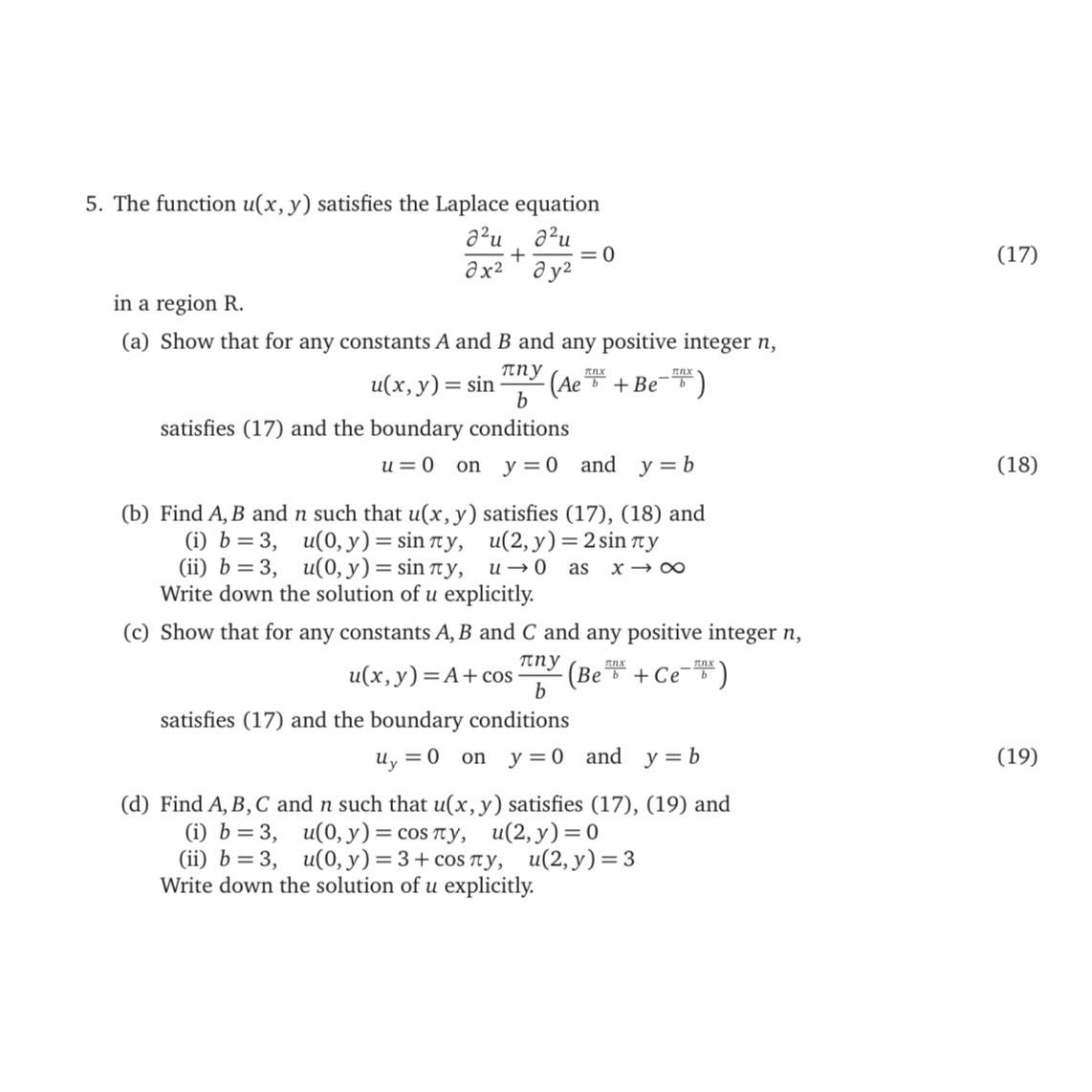 Solved The function u(x,y) ﻿satisfies the Laplace | Chegg.com