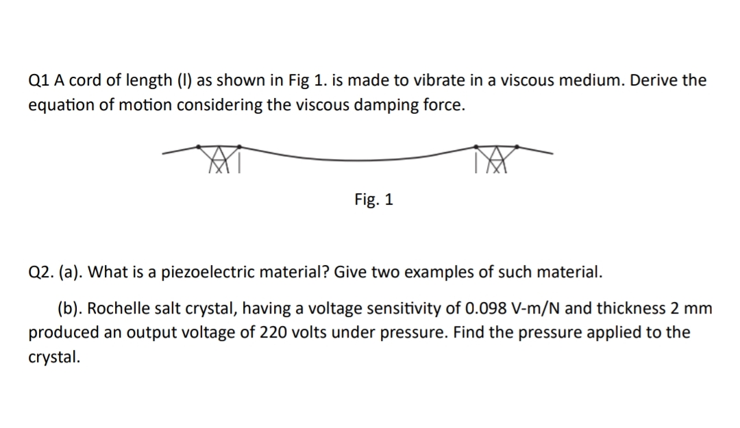 Solved Q1 ﻿A cord of length (I) ﻿as shown in Fig 1. ﻿is made | Chegg.com