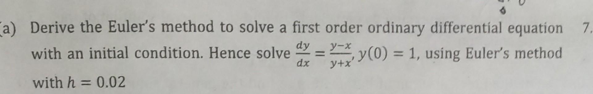 Solved Derive the Euler's method to solve a first order | Chegg.com